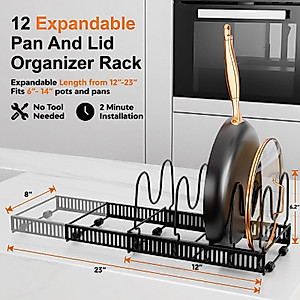 VELKPRO Pots and Pans Organizer Rack for Under Cabinet-Adjustable Kitchen Cabinet Holder-Ideal for Pot Lids, Cutting Boards, Cast-Iron Pans, and Heavy Cookware Storage