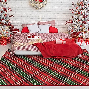 CAREMEE Plaid Merry Christmas Area Rug 6' x 4' Red Indoor Non-Slip Washable Retro Christmas Home Decor Living Room Bedroom Fireplace Children's Play Area Entryway Gift