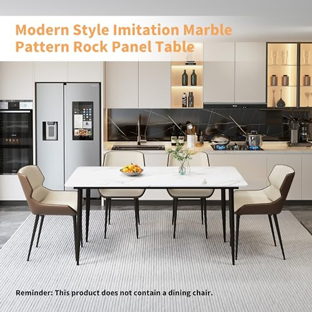 Marble Dining Table, Rectangular 55" Marble Kitchen Table for 4, Sintered Stone Dining Table for Dining Room, Kitchen, Marble Top Dining Table Scratch-Resistant, Heat-Resistant, Easy to Clean (White)