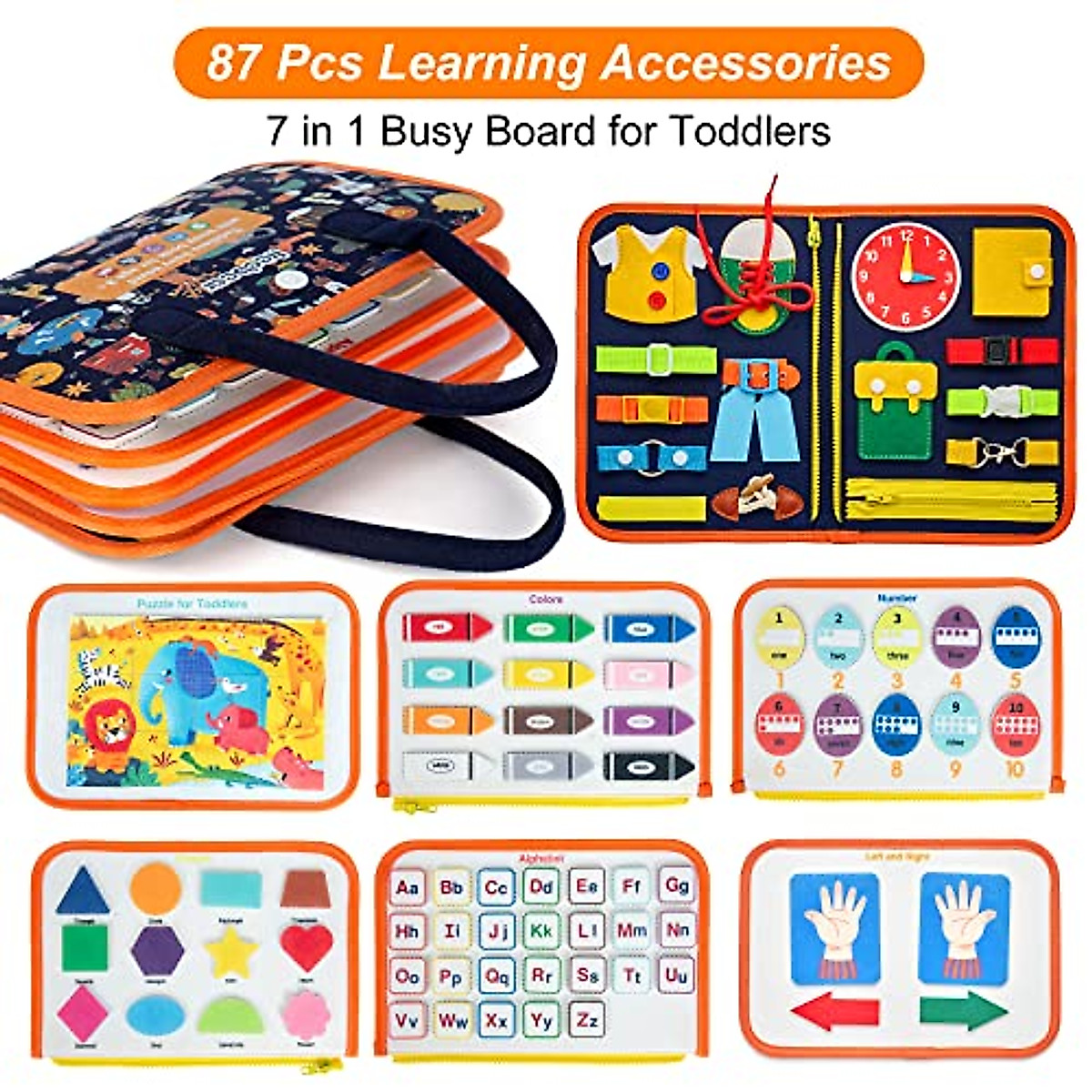 Freebear Busy Board, Toddler Travel Toys, Quiet Book, Sensory Toys for Toddlers 2 3 4, Montessori Toys for Toddler Activities Board, Educational Toys for 2 Year Old Girls Boys Gift，Dark Blue