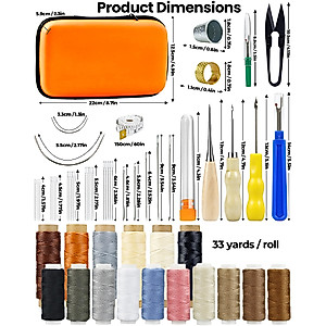 【Upgraded】Leather Upholstery Repair Kit: PLANTIONAL 60pcs Sewing Kit with Waxed and Upholstery Thread, Large-Eye Needle, 3 Sewing Awl, Heavy Duty Sewing Kit for Car Carpet Sofa Shoe Backpack Craft DIY