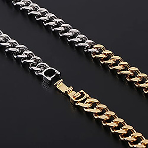 WOWORAMA Two Tone Gold Silver Cuban Link Necklace for Women Men 5mm Thick Chunky Curb Chain Choker Necklace, 18"