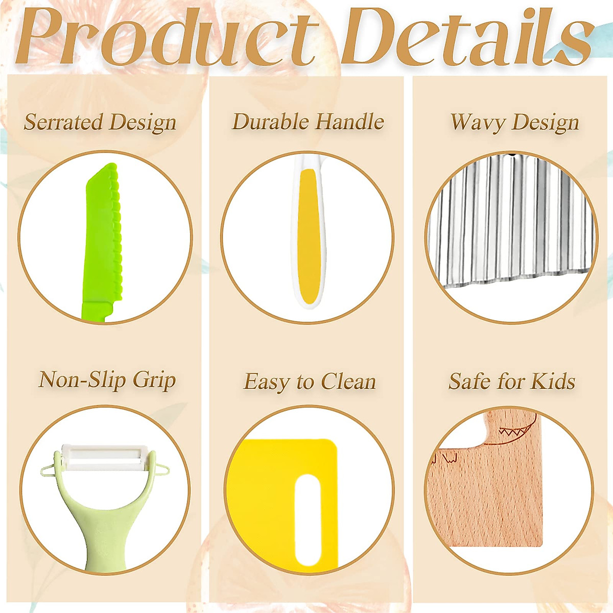 8 Pieces Wooden Kids Kitchen Knifes for Real Cooking Include Plastic Toddler Knife, Wood Kids Safe Knives, Potato Slicers, Serrated Edges Cooking Knife, Y Peeler, Cutting Board (Crocodile)