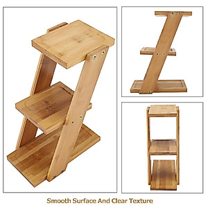 SOONHUA Mini Bamboo Plant Flower Stand,3 Tier Plant Display Ladder Shelf Flower Pot Storage Rack Display Shelving Unit Holder for Indoor and Outdoor Use Decor