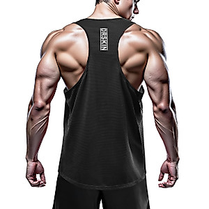 DRSKIN Men's 4 Pack Dry Fit Y-Back Muscle Tank Tops Mesh Sleeveless Gym Bodybuilding Training Athletic Workout Cool Shirts (BTF-ME-TA-(B,W,N,G), L)