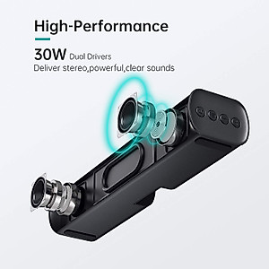 SAKOBS Sound Bars for TV, Soundbar for TV Built-in DSP PC Speaker with Bluetooth, 3D Surround Sound 16'' Mini Sound Bar Audio System for Home Theater/Gaming/Projectors, Combined AUX/Opt Connectivity
