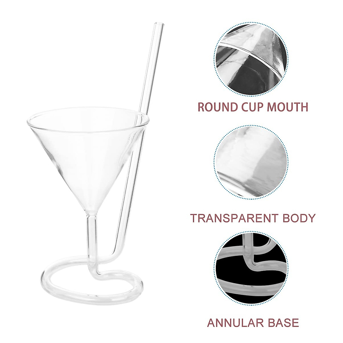 DOITOOL Spiral Cocktail Glass, Creative Vampire Filter Red Wine Glass, Long Tail Cocktail Straw Wine Glass Rotating Martini Glass, Transparent Red Wine Glass Wine Cup (Transparent) (1Pc)
