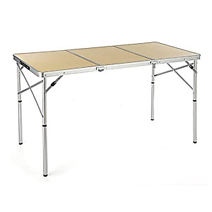 ARROWHEAD OUTDOOR 4’ ft Heavy-Duty Portable Aluminum Frame Folding Table w/Leveling Feet, Solid Tabletop Surface, 2 Adjustable Heights, Carrying Case Included, Lightweight, USA-Based Support