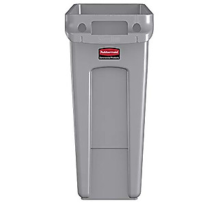 Rubbermaid Commercial Products SLIM JIM Plastic Rectangular Trash/Garbage Can/Bin with Venting Channels, 16 GAL, Gray, for Kitchens/Classrooms/Offices/Back of House