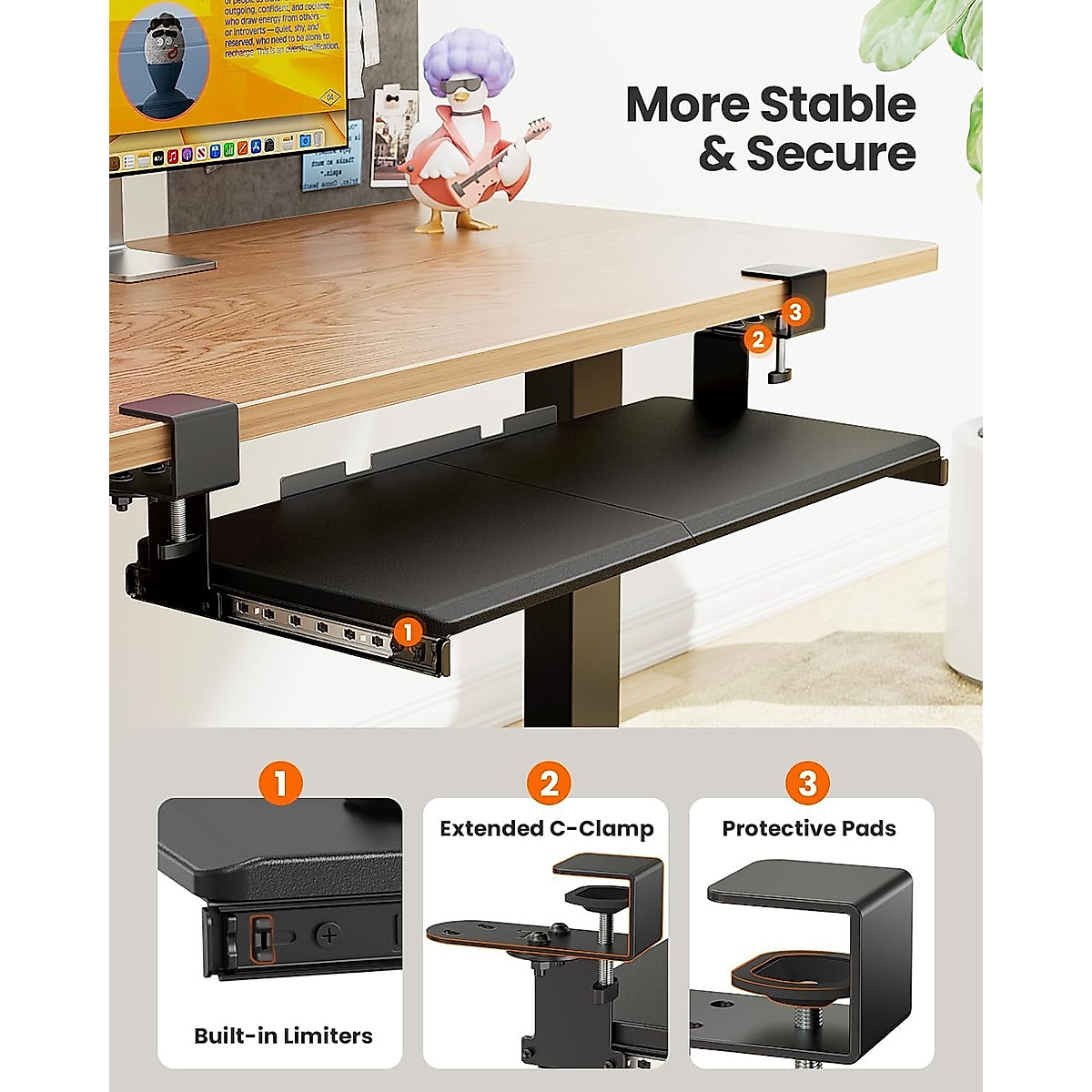 ErGear Keyboard Tray Under Desk, Corner Keyboard Tray with 45° Adjustable C Clamp for L Shaped Desk, Under Desk Keyboard Tray Slide Out, Computer Keyboard & Mouse Tray, 26.38" W x 11.61" D, Black