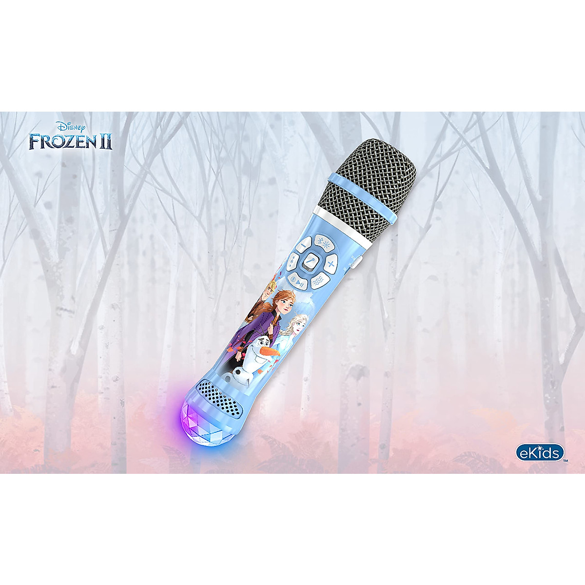 eKids Disney Frozen 2 Bluetooth Karaoke Microphone with LED Disco Party Lights, Portable Speaker Compatible with Siri Google Assistant, for Fans of Frozen Toys and Gifts