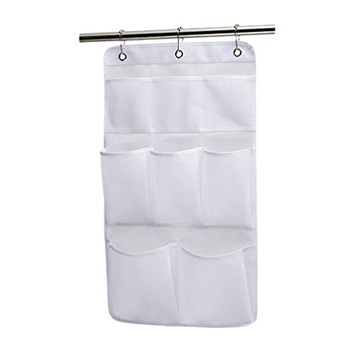 Large Mesh Shower Caddy Quick Dry Hanging Bath Organizer with 4 Pockets,Hang on Shower Curtain Rod/Liner Hooks/Door for Bathroom Accessories,Space Saving
