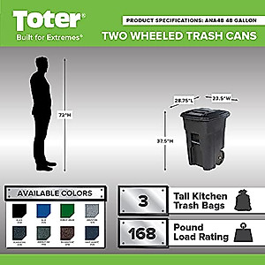 Toter 2-Wheel Trash Can with Lid - Greenstone, 48-Gallon, Model# ANA48-51406