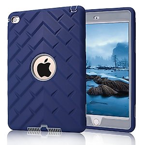 Hocase for iPad Mini 5 Case, iPad Mini 4 Case, Rugged Shockproof Anti-Slip Hybrid Hard Shell+Silicone Rubber Bumper Protective Case for Apple iPad Mini 5th/4th Generation - Navy Blue/Grey
