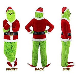 Cupohus Green Monster Costume for Adult Christmas Santa Costumes With Mask Furry Men Suit Halloween Outfit