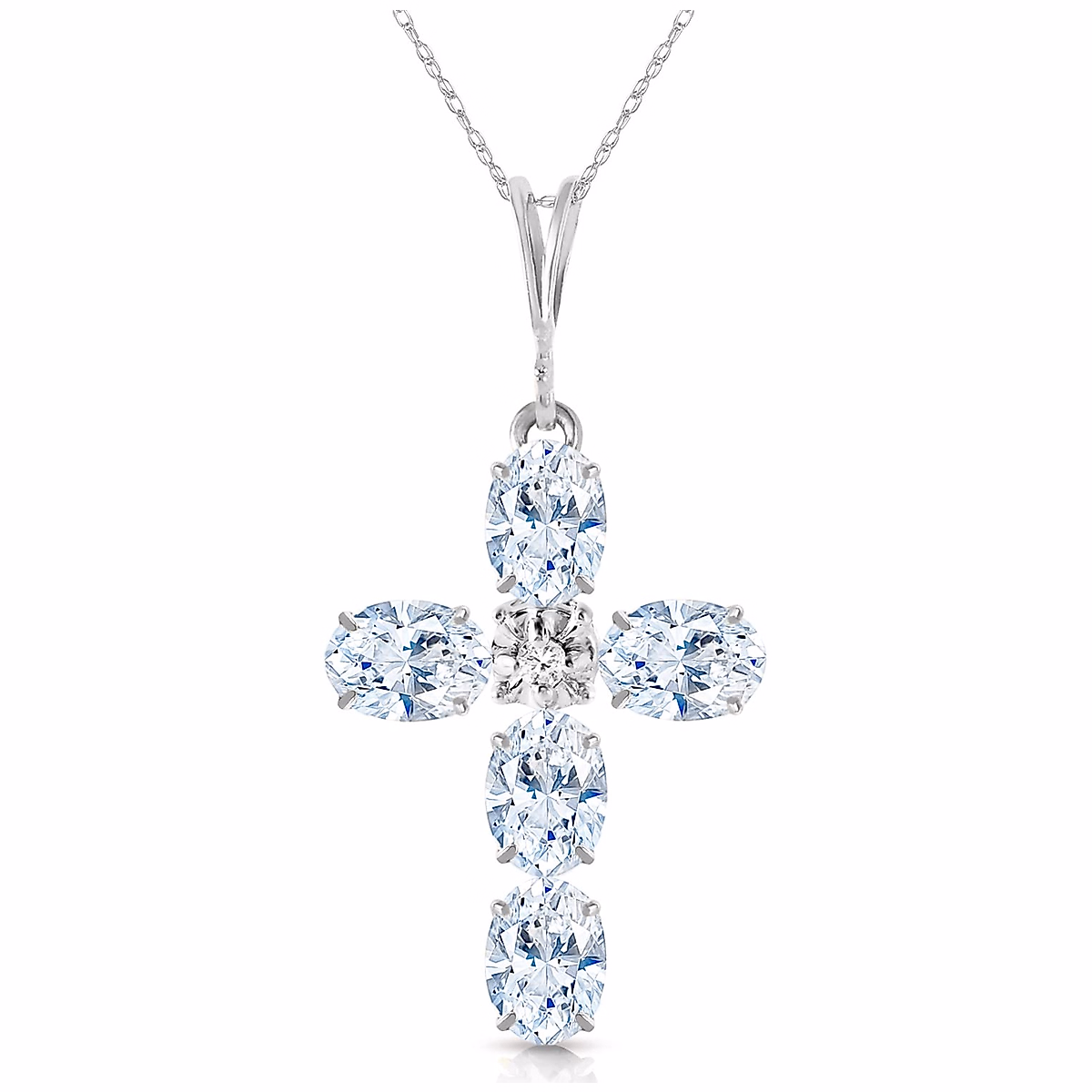 Galaxy Gold GG 1.75 CTW 14k 18" Solid White Gold Necklace with Natural Aquamarine Cross Pendant
