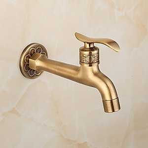 TOLIWEL Antique Brass Outdoor Garden Faucet Bathroom Wall Mount Decorative Water Hose Single Cold Tap G 1/2 inch Connection Spigot