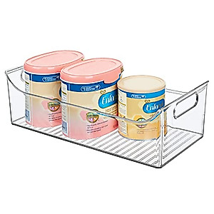 mDesign Portable Nursery Storage Plastic Baby Organizer Storage Caddy Bin w/Handles for Kids/Child Essentials - Holds Diapers, Wipes, Bottles, Baby Food - 16" Long - Ligne Collection - 2 Pack - Clear