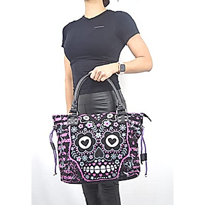 Lost Queen Purple Candy Flower Sugar Skull Cotton Canvas Shoulder Bag