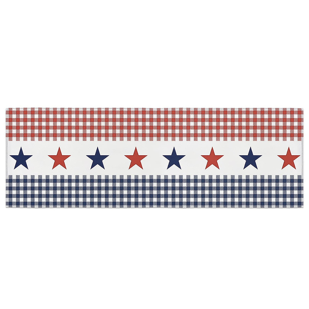 Rampower Kitchen Rugs, Independence Day Star Blue Red Plaid Buffalo Check 4th of July Non Slip Runner Rug Mat for Floor, Kitchen, Bedside, Sink, Office, Laundry, 19.7"X47.2"
