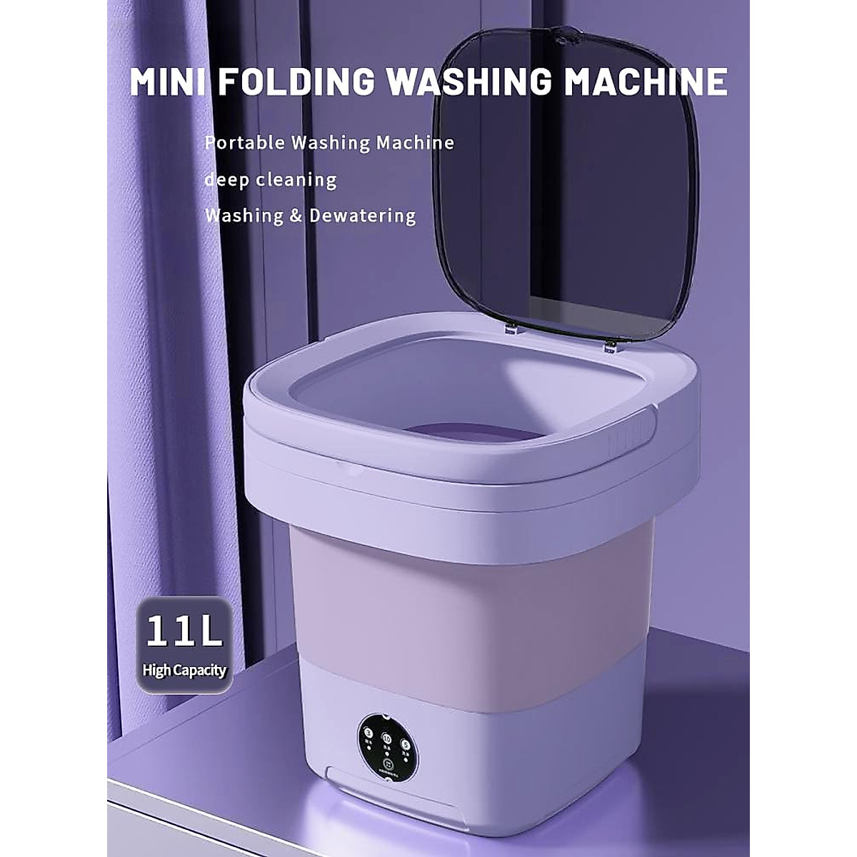 GR''AT Portable washing machine,Mini Washer,11L upgraded large capacity foldable Washer,Deep cleaning of underwear,baby clothes and other small clothes.Suitable apartments,dormitories,hotel. (Purple)