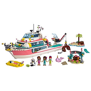 LEGO Friends Rescue Mission Boat 41381 Toy Boat Building Kit with Mini Dolls and Toy Sea Creatures, Rescue Playset Includes Narwhal Figure, Treasure Box and More for Creative Play (908 Pieces)