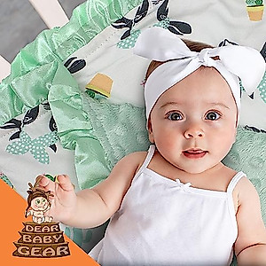 Dear Baby Gear Farm Deluxe Baby Blanket - Reversible, Milestone & Newborn Gifts - Black, White Heifer Cow Mint Green Dot Bandana, Cactus Succulents in Pots, Mint Ruffle, 32x32 Inches