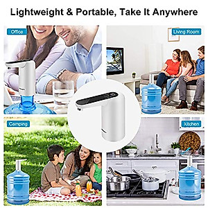 Electric Water Bottle Pump, Maypott Water Jug Pump for 3-5 Gallon Bottle Build-in TDS Water Quality Tester USB Charging Low Noise Portable Drinking Water Dispenser for Camping Outdoor (White)