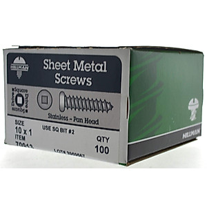 Hillman 70913 10 X 1-Inch Stainless Steel Pan Head Square Drive Sheet Metal Screw, 100-Pack