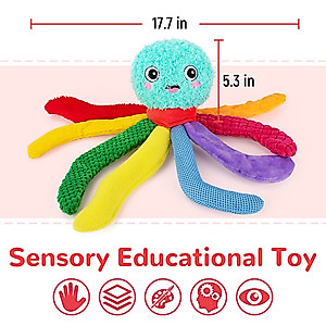 beetoy Infant Toy Baby Plush Toys, Baby Musical Toy with Octopus Shape, Stuffed Animal for Girl boys Infant, Sensory Toys for Babies Soft Toys with Crinkle & Textures, Tummy Time Toys