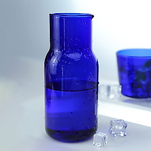 Sizikato 15 Oz Dark Blue Glass Bedside Night Water Carafe with Tumbler Glass.