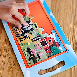 Melissa & Doug Take-Along Magnetic Jigsaw Puzzles Travel Toy On the Farm (2 15-Piece Puzzles) - FSC Certified