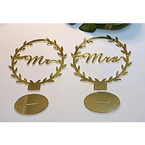 Gold Mirror MR and MRS Wedding Deco,Gold Standing Mr & Mrs Sign Rustic Mr and Mrs Sign for Sweetheart Table Decor