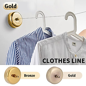 Retractable Clothesline, 304 Stainless Steel Heavy Duty Shower Clothesline Clothes Line Wall Mounted Retractable Laundry Line Laundry Accessories(Gold)