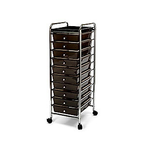 Seville Classics 10-Drawer Multipurpose Mobile Rolling Utility Storage Organizer with Tray Cart, Translucent Black