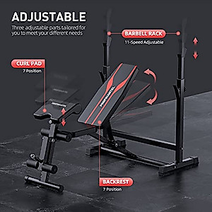 Adjustable Weight Bench, Olympic Workout Bench, Barbell Bench Press Set with Barbell Rack and Bench, Leg Exercises Preacher Curl Rack, Home Exercise Equipment