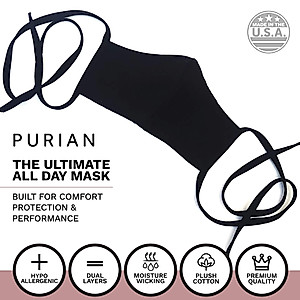 Cotton Face Masks with Long Tie Behind Straps | Dust Mask for Travel & Work | Black | 2 Pack