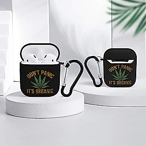 Don't Panic It's Organic Weed Airpods Case Cover for Apple AirPods 2&1 Cute Airpod Case for Boys Girls Silicone Protective Skin Airpods Accessories with Keychain