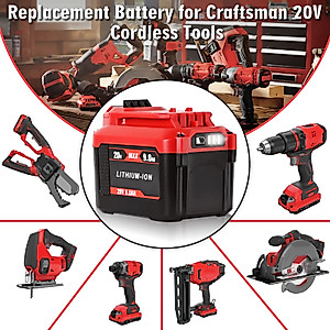 Jialitt CMCB202 20V 9.0Ah Replacement for Craftsman V20 MAX Lithium Ion Battery CMCB205 CMCB204 CMCB204-2 CMCB202-2 CMCB201 CMCB206 CMCS500B CMCD700C (Only for Craftsman 20V Max V20 Series)
