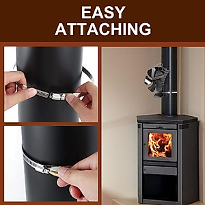 VODA Stove Fan 5 Blades for Wood Stove/Fireplace/Flue Pipe - Magnetic Installation, No Power Required - High Efficiency, Low Noise, Durable - Include 1 Spare Ring
