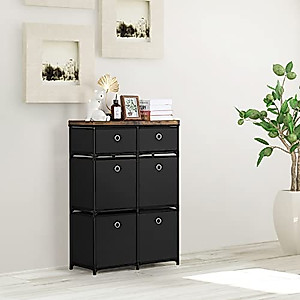 6 Cube Storage Organizer, Closet Organizers and Storage, Drawer Clothes Organizer Unit for Closet, Easy Assembly Closet Dresser for Bedroom, Dorm, Playroom, Hallyway, Black & Brown.(Top Not Wood)
