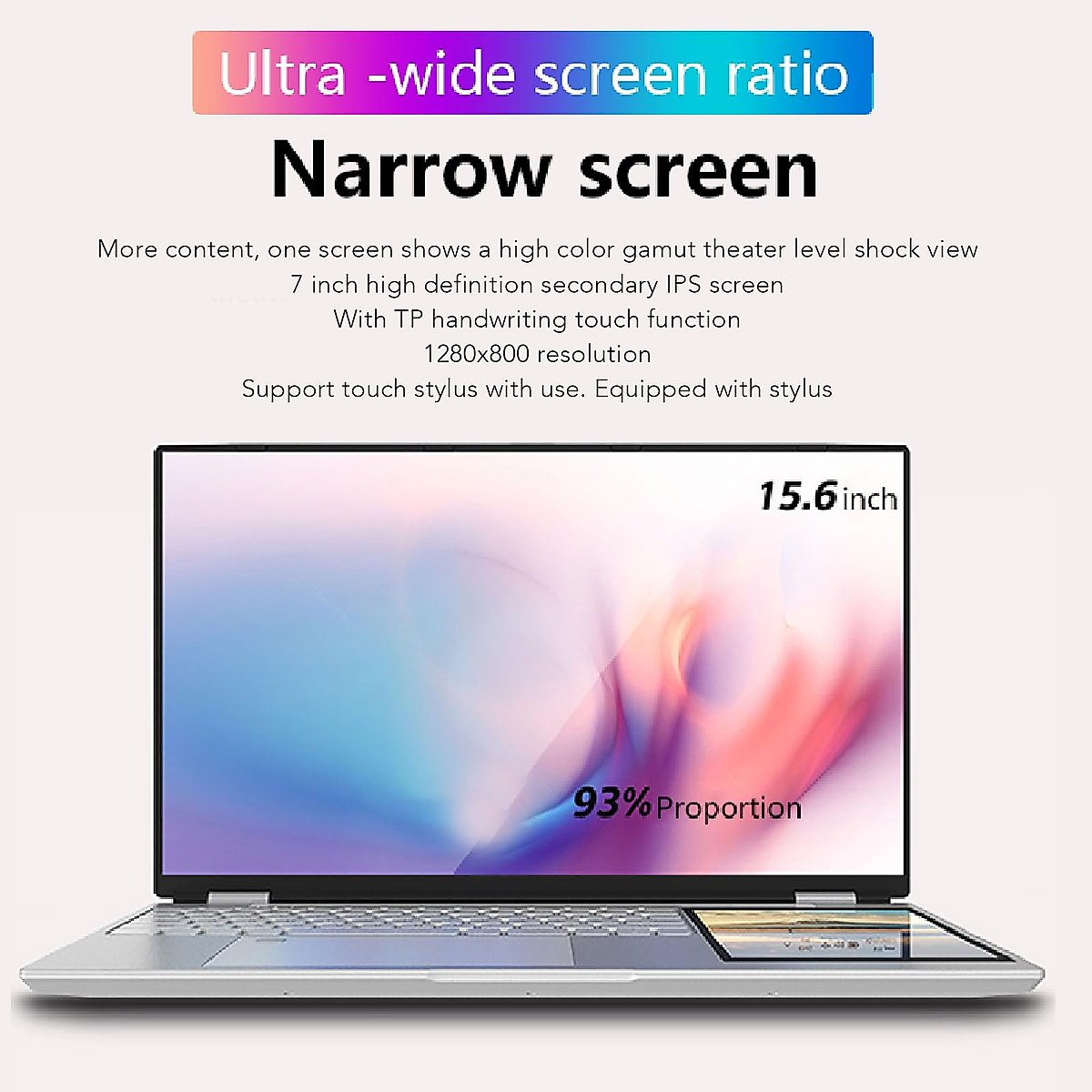 GOWENIC Double Screen Laptop for Win 11, 15.6 Inch IPS Screen Notebook with 7 Inch IPS Touch Screen, Laptop Computer with N5105 Quad Core 2.0GHz Processor (16GB+512GB US Plug)