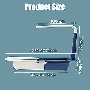 Bili-silly Upgraded Telescopic Sink Storage Rack Adjustable Length 2-in-1 Sink Organizer Tray Sponge Soap Holder with Dishcloth Hanger Expandable Kitchen Sink Organizer Rack for Home Kitchen