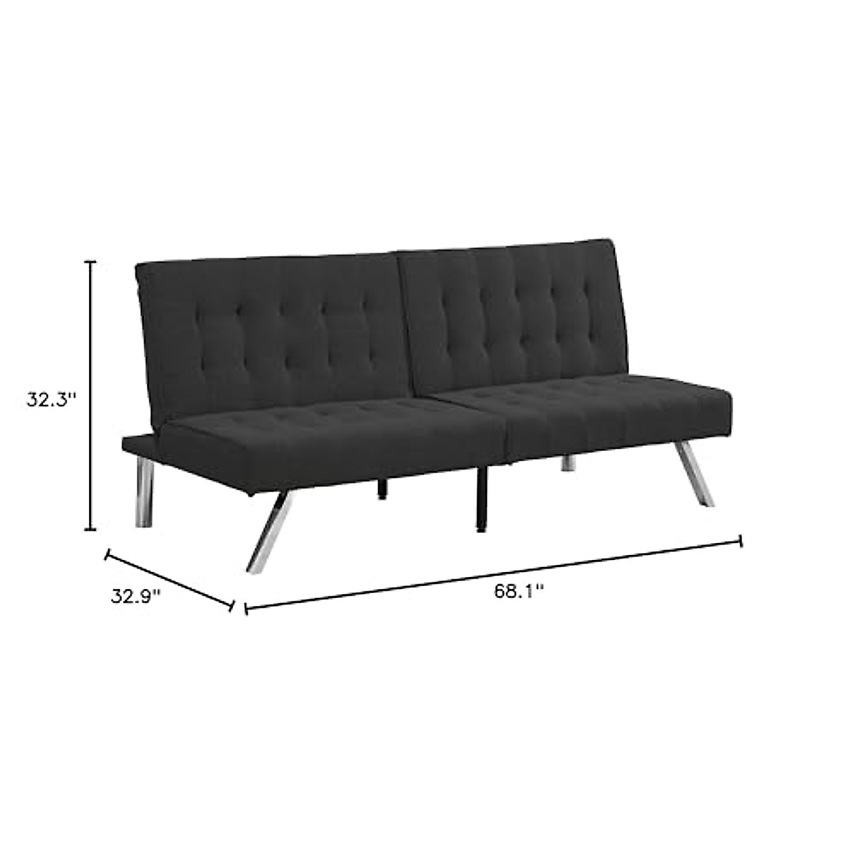 NewCosmos Wood Frame, Stainless Leg, FUTON, Sofa Bed Black