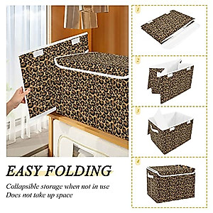 DOMIKING Fashion Leopards Large Storage Bin with Lid Collapsible Shelf Baskets Box with Handles Toys Organizer for Nursery Drawer Shelves Cabinet