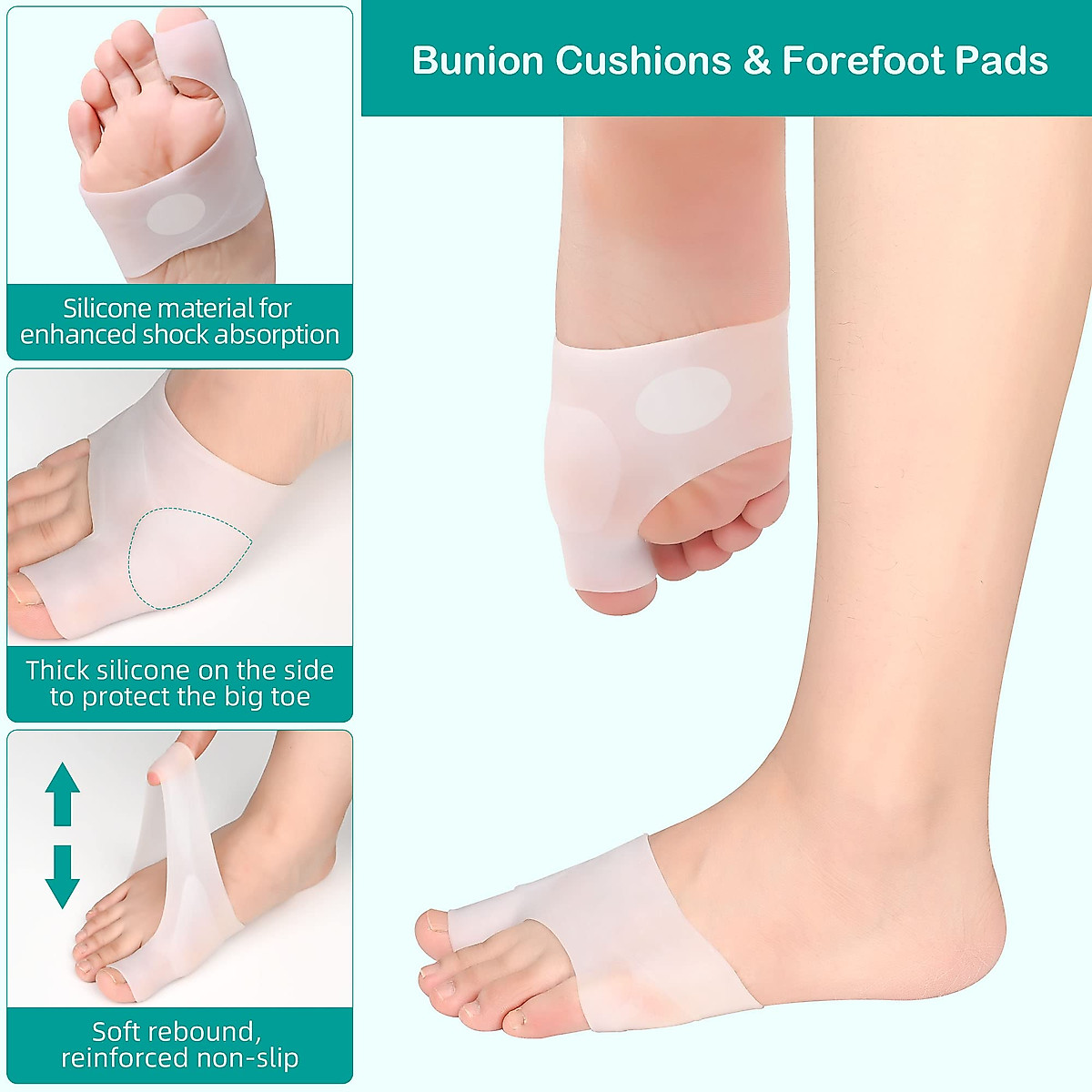 DYKOOK Gel Metatarsal Sleeves and Bunion Cushions 2Pack Thickened Metatarsal Silicone Pad Protector Bunion Pad Sleeve for Bunion Forefoot Pain Relieved and Friction Prevented