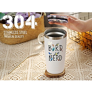Onebttl Bird Watching Gifts, Bird Watching Tumbler for Bird Lovers & Bird Watchers, 20oz Stainless Steel Insulated Tumbler with Lid & Straw, Gift Card & Box Included, Birthday Gift, White - Bird Nerd