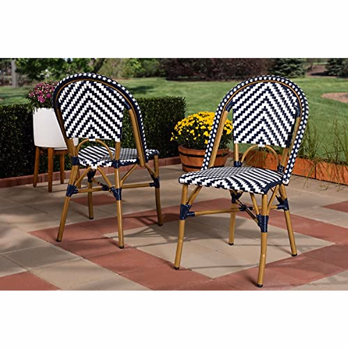 Baxton Studio Celie Dining Side Chair in Navy and White (Set of 2)