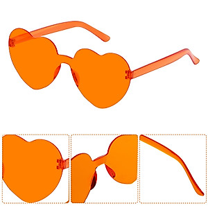 Fengek 6 Pcs Heart Shape Sunglasses Frameless Transparent Glasses Party Favors for Girls, Women, Orange