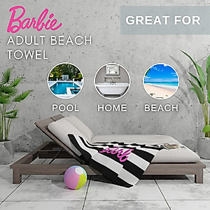 Franco Barbie Barbiecore Black & White Striped Soft Cotton Bath/Pool/Beach Towel, 60 in x 30 in, (Official Licensed Barbie Product)